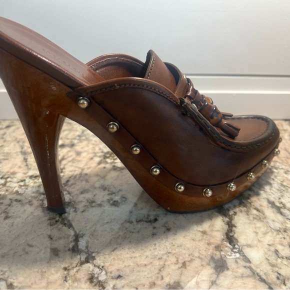 Gucci | Shoes | Gucci Brown Leather Tassel Platform Clog Sandals Size 9 ...